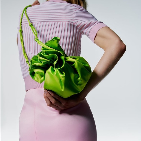 Zara | Bags | Zara Nwt Ruffled Satin Effect Bucket Bag Green | Poshmark